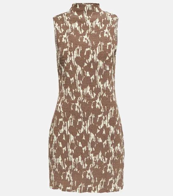 Proenza Schouler White Label Smocked Floral Minidress - Beige