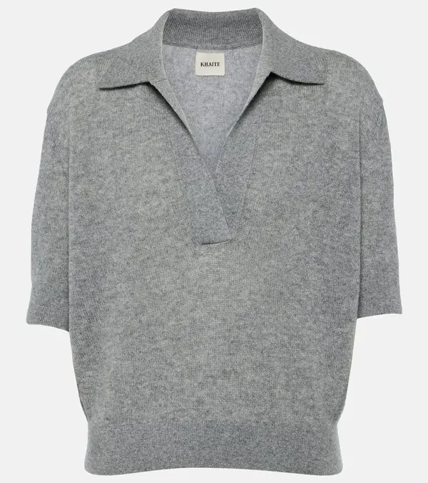 Khaite Shrunken Jo Cashmere-blend Polo Sweater - Grey