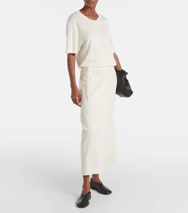 LEMAIRE Belted Cotton Jersey Midi Dress - White