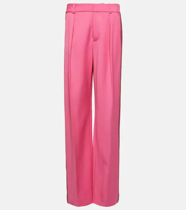 AREA Embellished Wool Wide-leg Pants