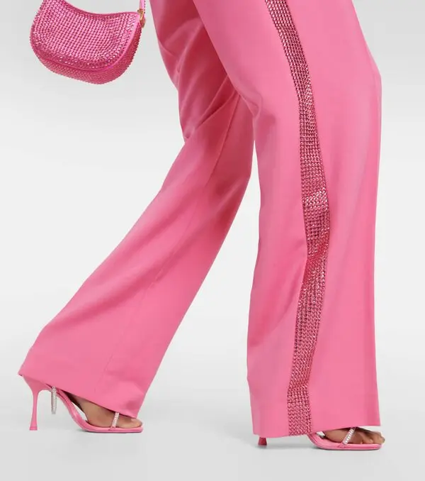 AREA Embellished Wool Wide-leg Pants
