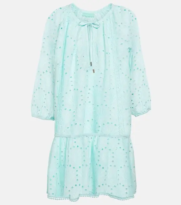 Melissa Odabash Ashley Embroidered Cotton Minidress - Blue