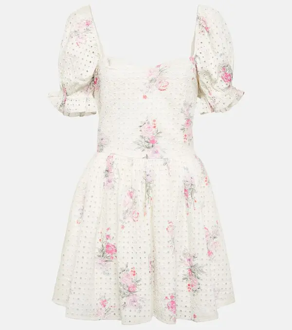 LoveShackFancy Altima Floral Cotton Minidress - Neutrals