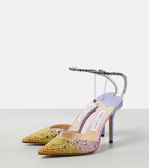 JIMMY CHOO Saeda 100 Embellished Satin Pumps