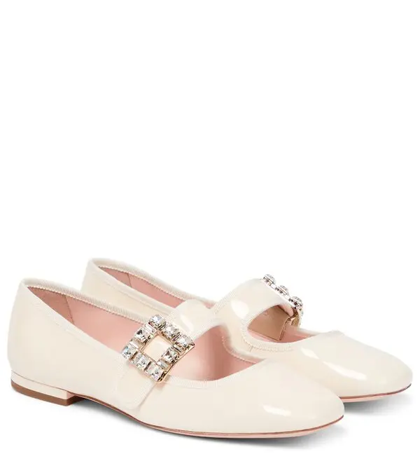 ROGER VIVIER Tres Vivier Patent Leather Ballerinas - White