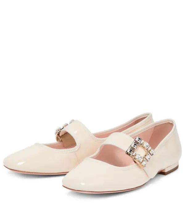 ROGER VIVIER Tres Vivier Patent Leather Ballerinas - White