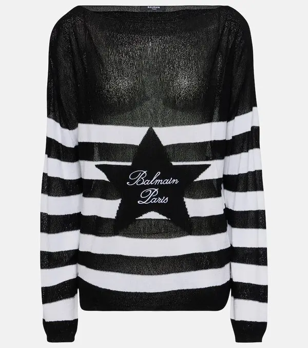 Balmain Logo Striped Sweater - Black