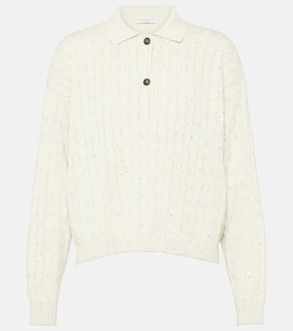 Brunello Cucinelli Cable-knit Cotton-blend Polo Sweater
