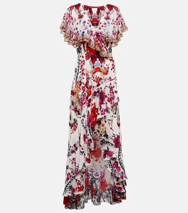 Camilla Floral Ruffled Silk Wrap Dress - Multicoloured