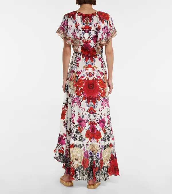 Camilla Floral Ruffled Silk Wrap Dress - Multicoloured