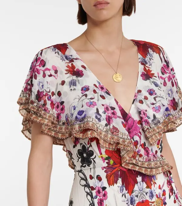 Camilla Floral Ruffled Silk Wrap Dress - Multicoloured