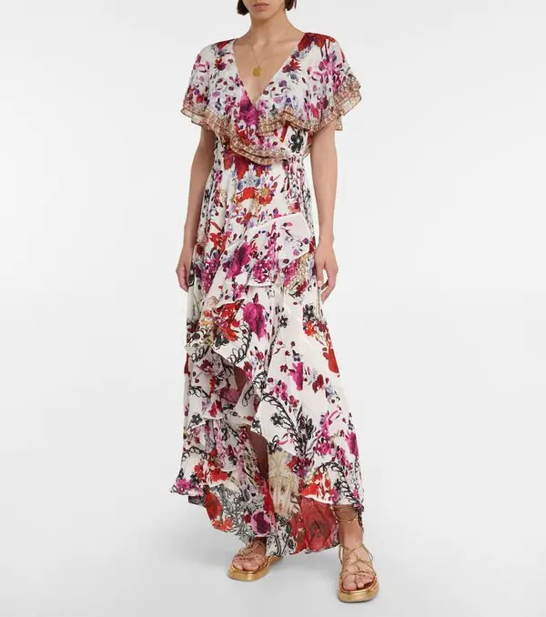 Camilla Floral Ruffled Silk Wrap Dress - Multicoloured