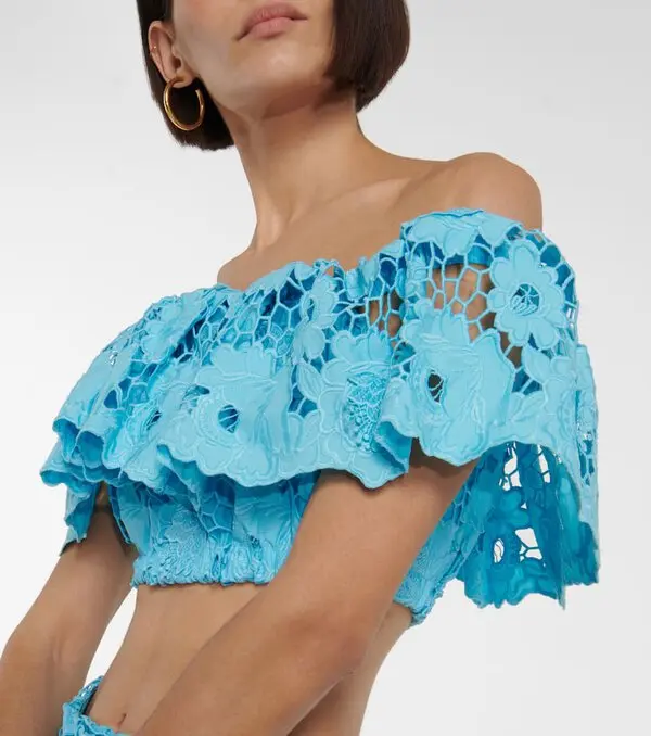 SELF-PORTRAIT Off-shoulder Lace Crop Top