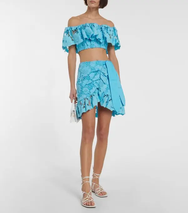 SELF-PORTRAIT Off-shoulder Lace Crop Top