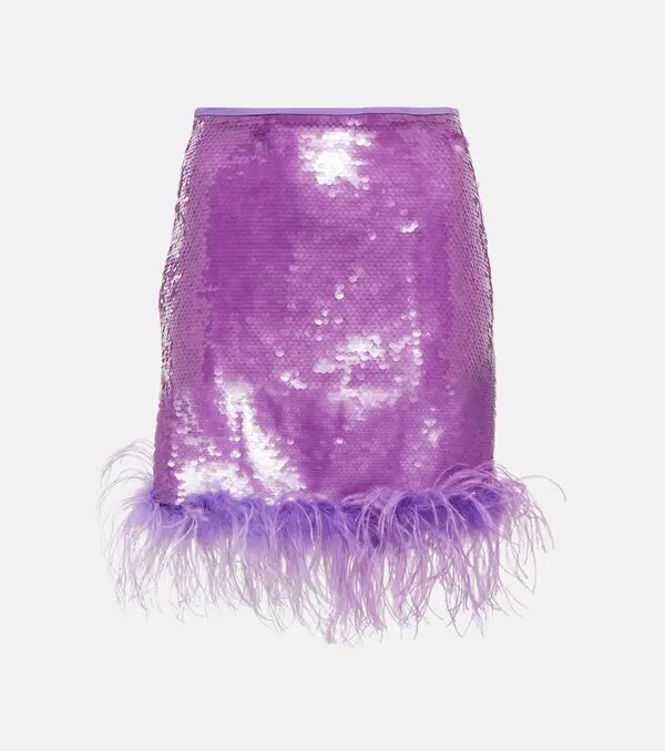 Giuseppe Di Morabito Feather-trimmed Sequined Miniskirt - Purple