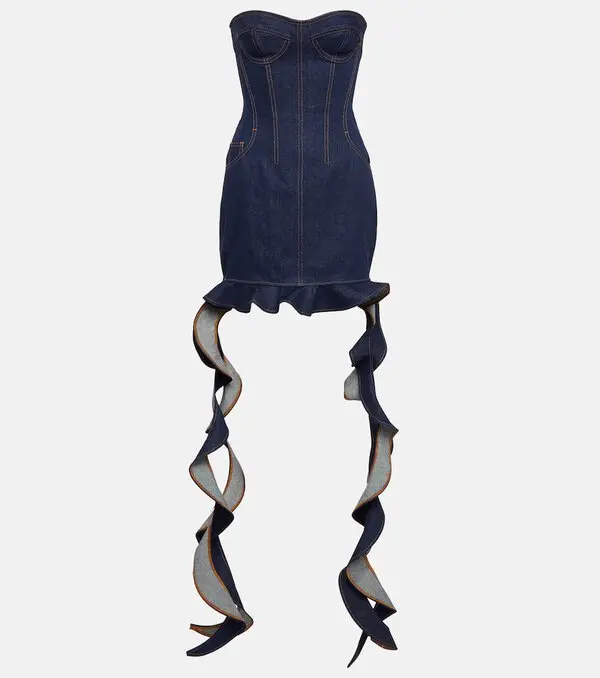 David Koma Corset Denim Minidress - Blue