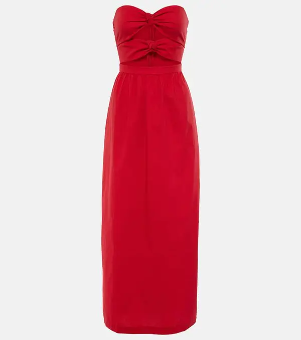 ADRIANA DEGREAS Gathered Cotton Jersey Maxi Dress - Red