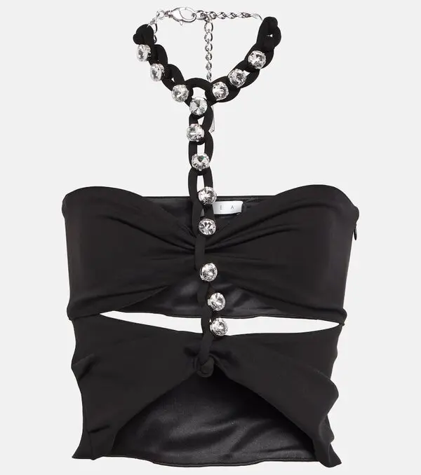AREA Chain-link Embellished Halter Top - Black
