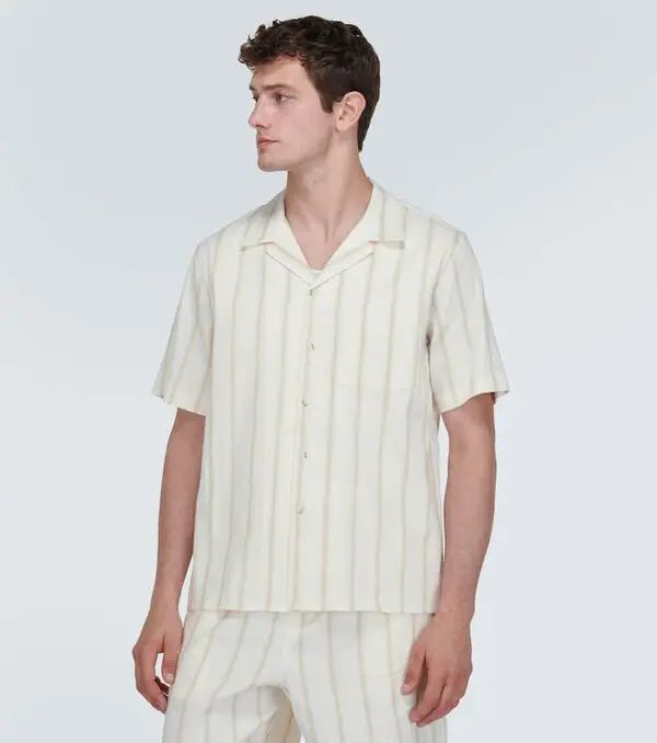 Commas Striped Linen-blend Bowling Shirt