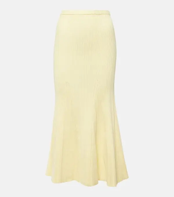 SELF-PORTRAIT Ribbed Knit Flared Midi Skirt