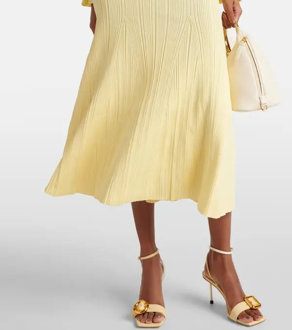 SELF-PORTRAIT Ribbed Knit Flared Midi Skirt