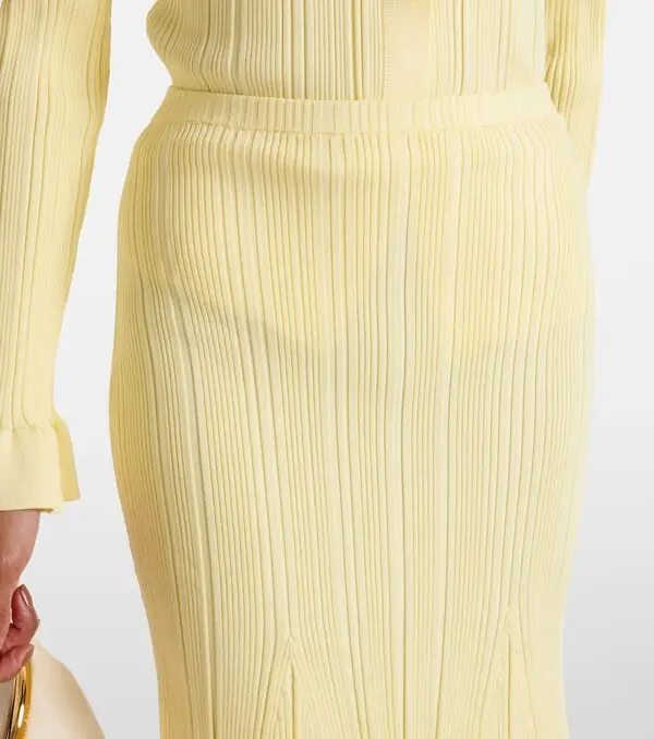 SELF-PORTRAIT Ribbed Knit Flared Midi Skirt