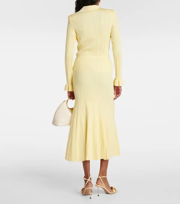 SELF-PORTRAIT Ribbed Knit Flared Midi Skirt