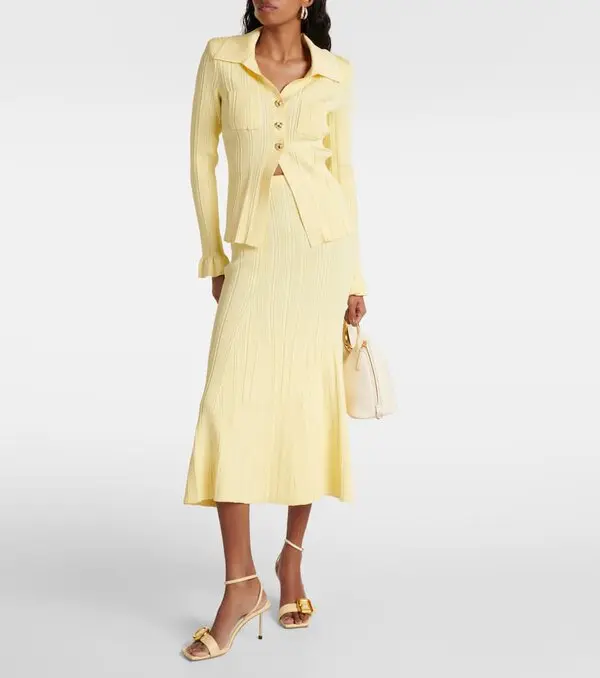 SELF-PORTRAIT Ribbed Knit Flared Midi Skirt