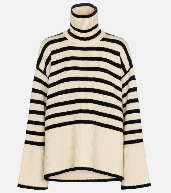 TOTEME Striped Turtleneck Wool-blend Sweater - Beige
