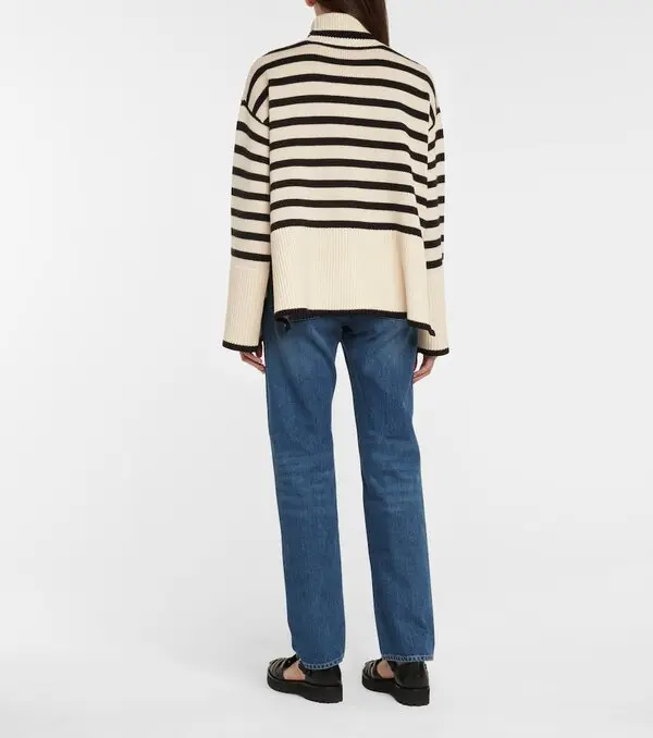 TOTEME Striped Turtleneck Wool-blend Sweater - Beige