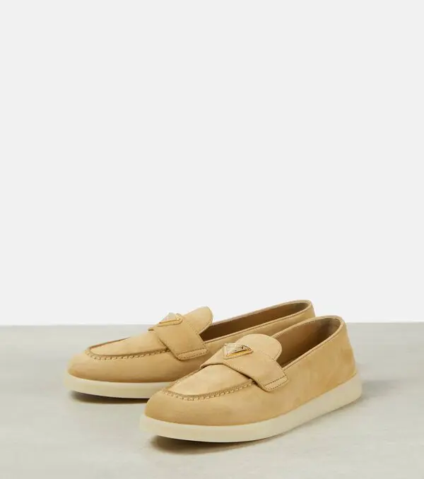 Prada Saint Tropez Suede Loafers - Beige