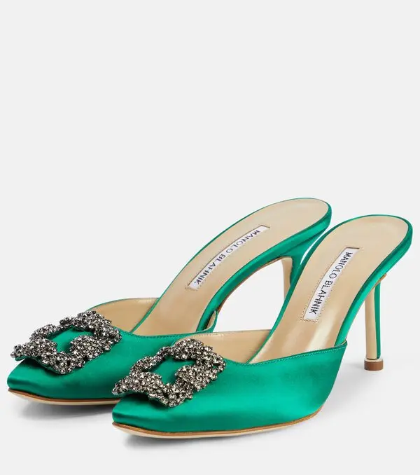 Manolo Blahnik Hangisimu 70 Embellished Mules - Green