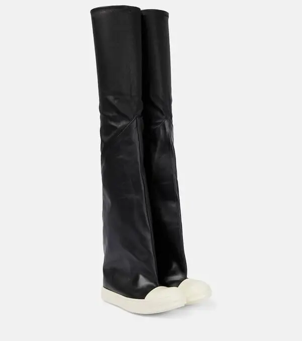 Rick Owens Oblique Over-the-knee Leather Boots - Black
