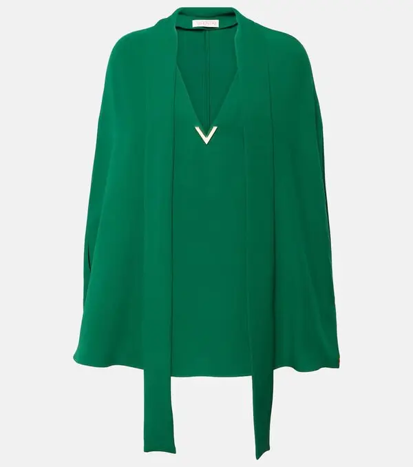 Valentino Garavani Caped Tie-neck Blouse
