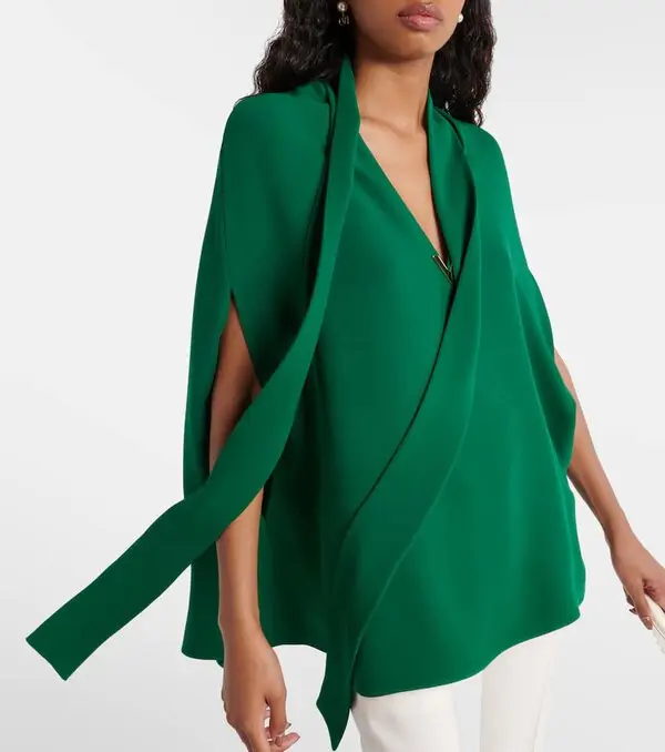 Valentino Garavani Caped Tie-neck Blouse