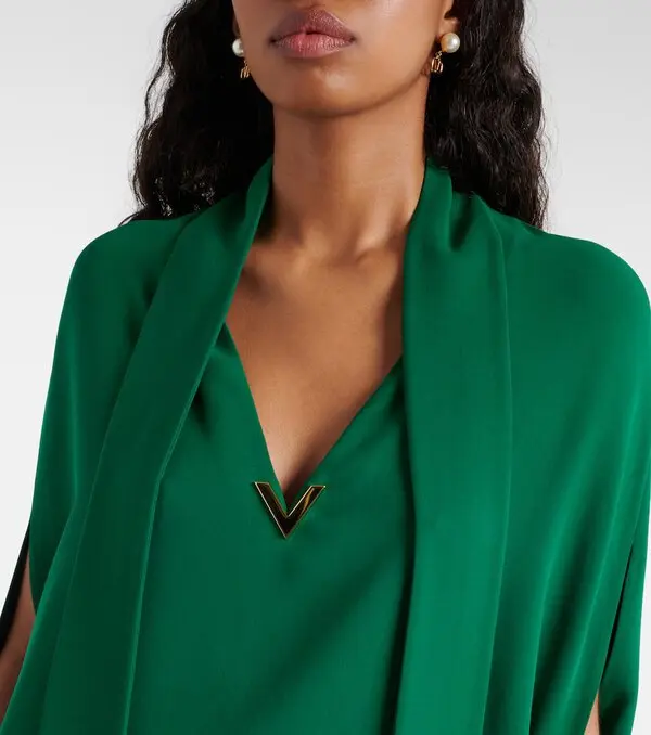 Valentino Garavani Caped Tie-neck Blouse