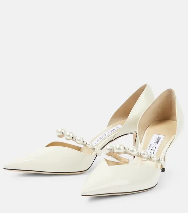 JIMMY CHOO Aurelie 65 Patent Leather Pumps With Crystal And Faux Pearl Embellishments