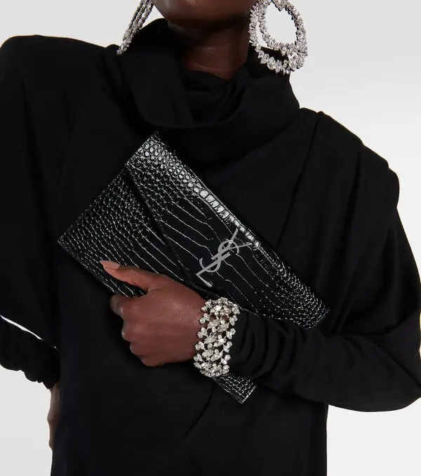 Saint Laurent Uptown Embossed Leather Clutch