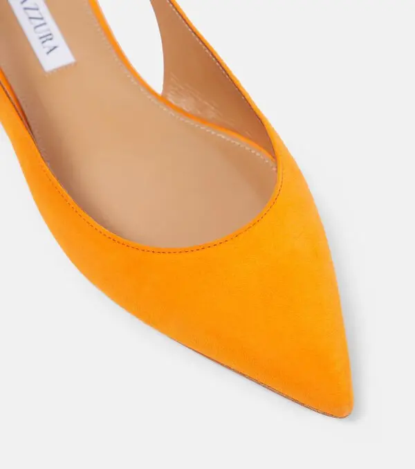 AQUAZZURA Purist Suede Slingback Flats - Orange