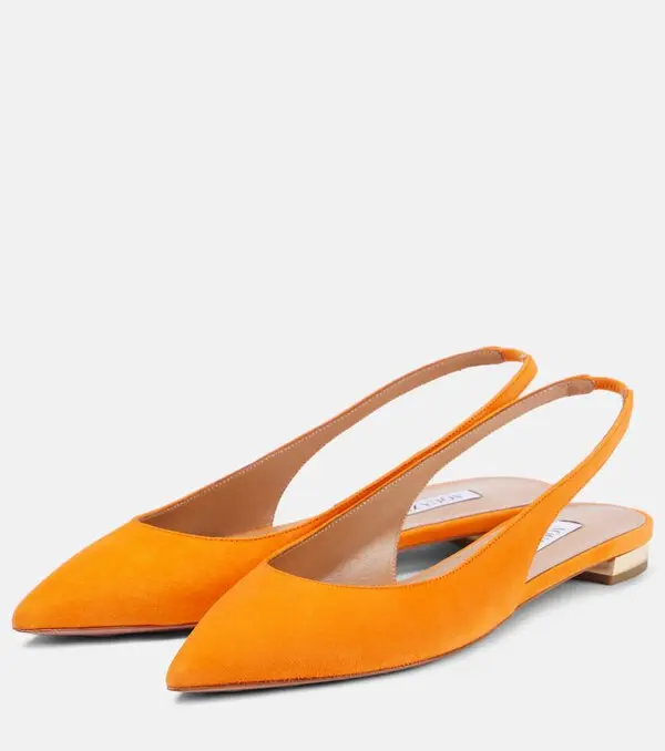 AQUAZZURA Purist Suede Slingback Flats - Orange