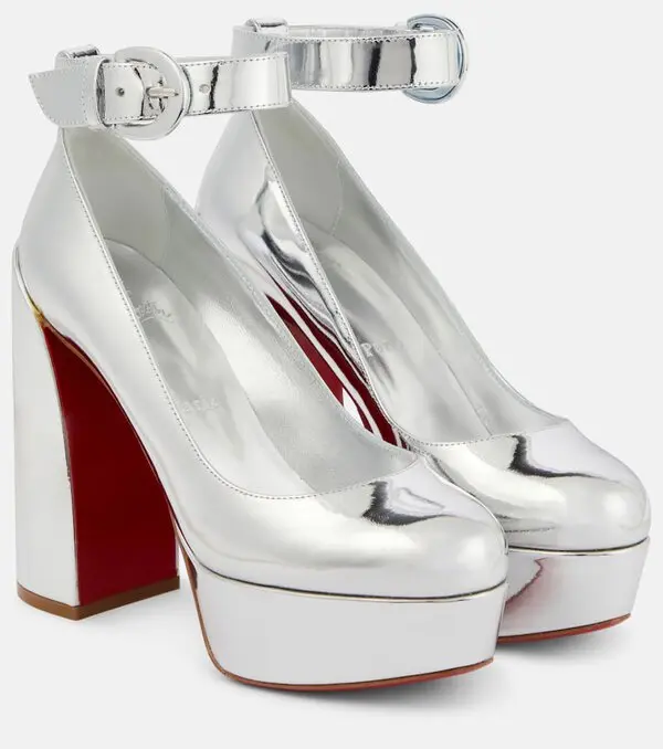 CHRISTIAN LOUBOUTIN Movidastrap Metallic Leather Pumps - Silver