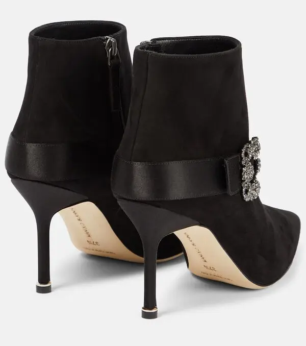 Manolo Blahnik Plinianu Embellished Suede Ankle Boots