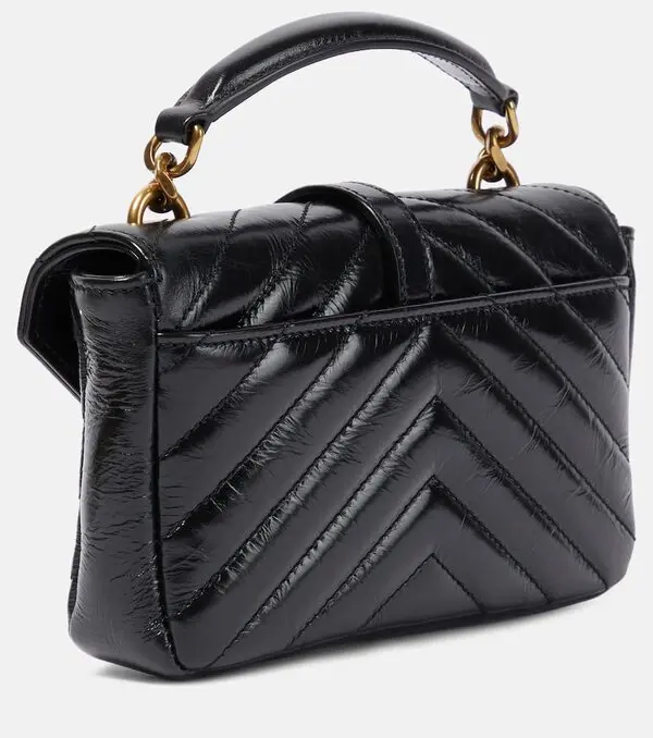 Saint Laurent College Mini Metalasse Leather Shoulder Bag - Black