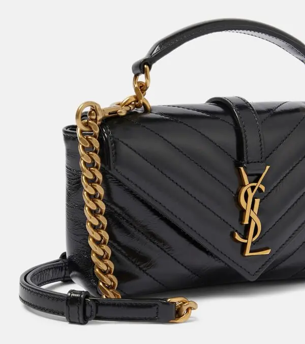 Saint Laurent College Mini Metalasse Leather Shoulder Bag - Black