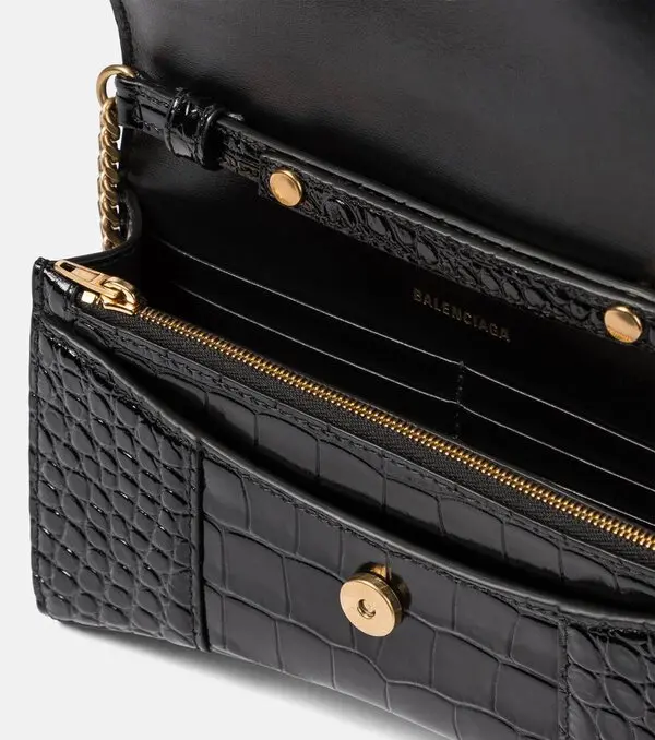 Balenciaga Hourglass Croc-effect Leather Wallet On Chain - Black