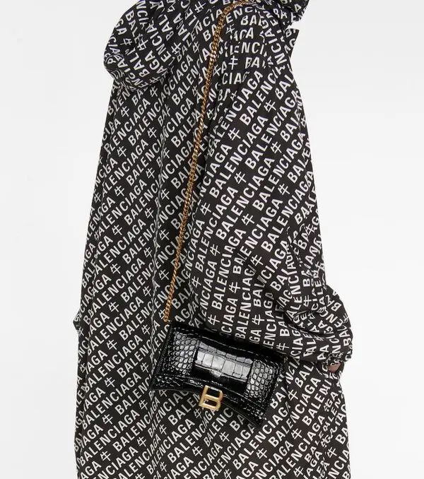 Balenciaga Hourglass Croc-effect Leather Wallet On Chain - Black