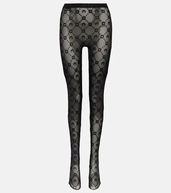 MARINE SERRE Crescent Moon Jacquard Tights - Black
