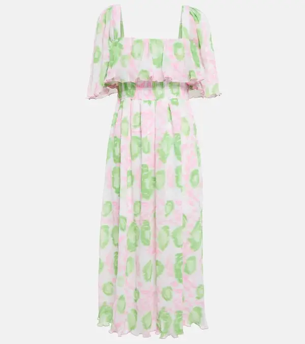 GANNI Floral Pleated Georgette Midi Dress - Multicoloured