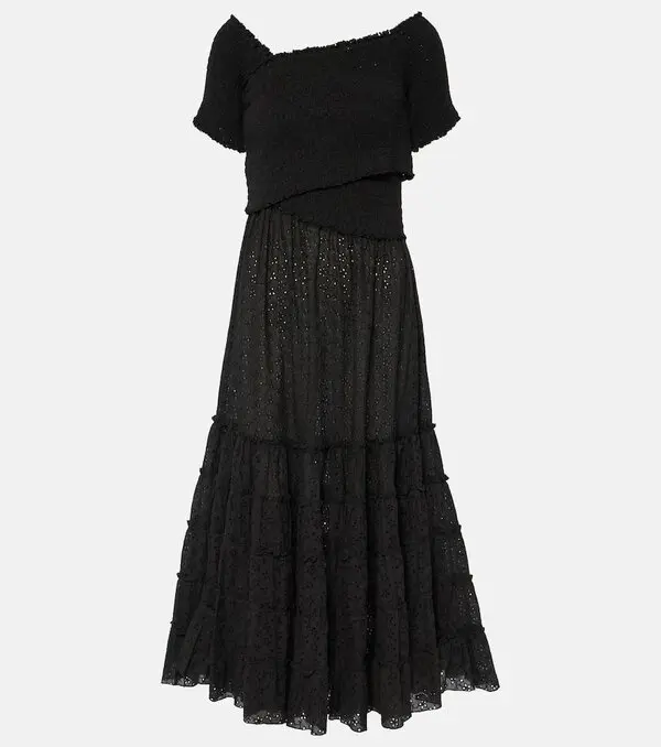 Poupette St Barth Soledad Smocked Midi Dress - Black
