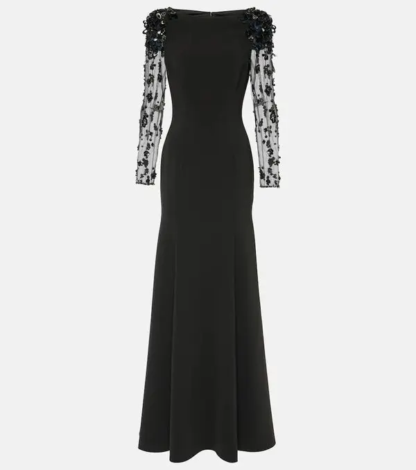 Jenny Packham Adella Embellished Crepe Gown - Black